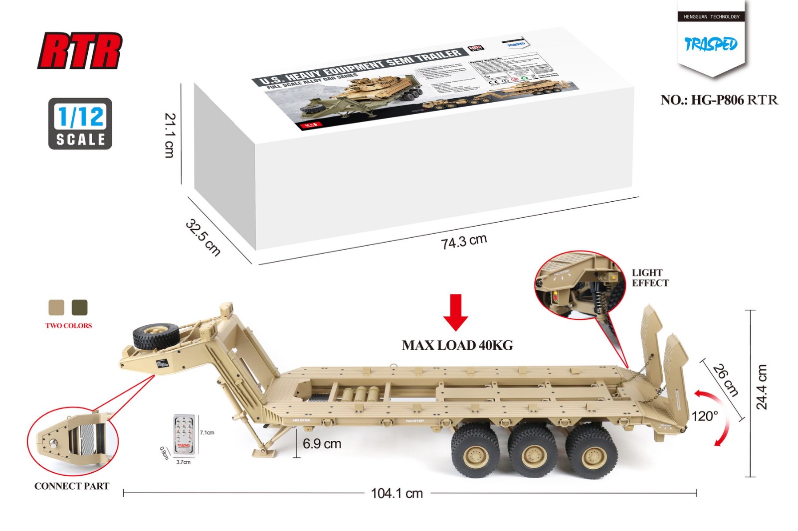 HG US Military Semi Trailer 1:12 Sand RTR Color HG-P806