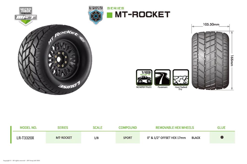 LouiseRC MFT MT-Rocket Tyres for 1/8 Monster Truck (2) LR-T3320X