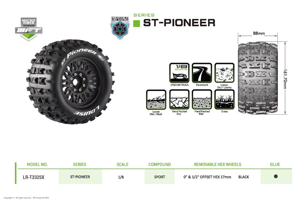 LouiseRC MFT ST-Pioneer Tyres for 1/8 Stadium Truck (Sledge) (2) LR-T3325X
