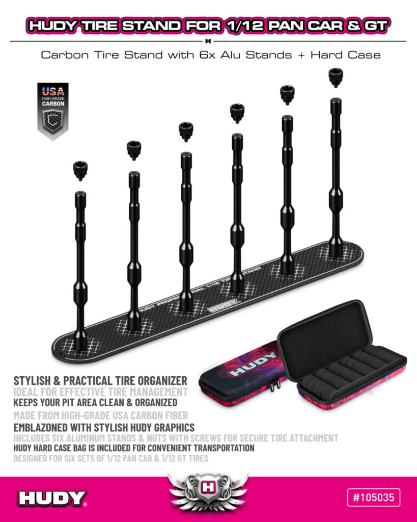 Hudy Carbon Tire Stand 6x + Hard Case (for 1/12) 105035