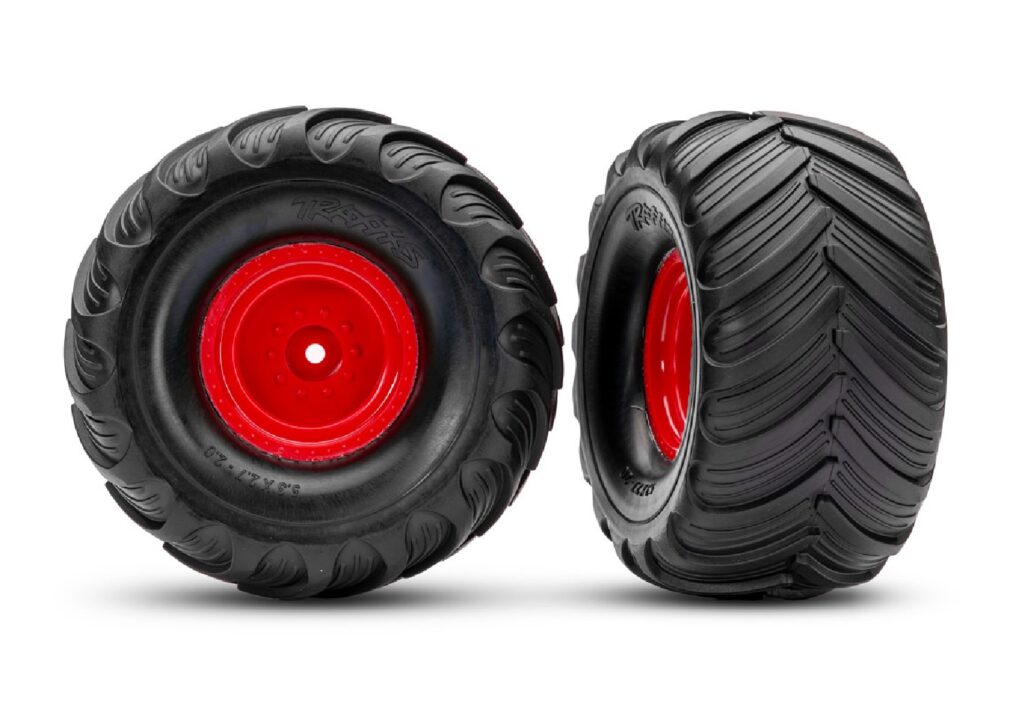 Traxxas Tires & wheels assembled glued (Red Wheels) (2) 3665-RED